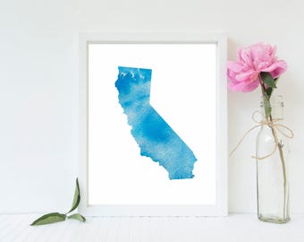 Printable California state flag watercolor print. California