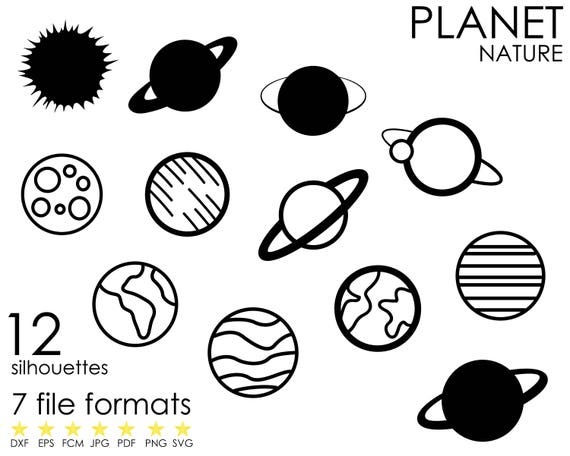 12 Silhouettes Planet Planets Nature dxf eps fcm jpg
