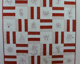 Christmas redwork | Etsy