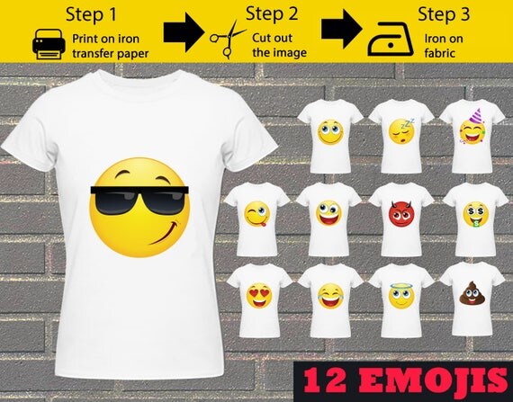 12 Pack Printable Emoji iron on transfers / Emoji iron on for