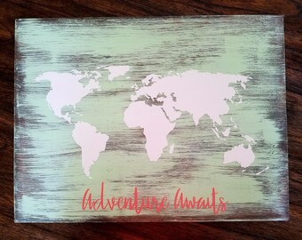 Push Pin Our Adventure Awaits World Map Cork Foam Travel