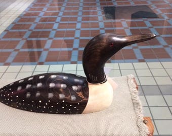 Hand carved Common Loon dancing decoy wood carving by Robert
