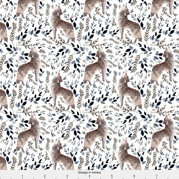 Wolf Fabric 3 In The Wild Wolf Foliage White By
