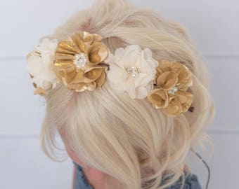 Gold flower crown | Etsy