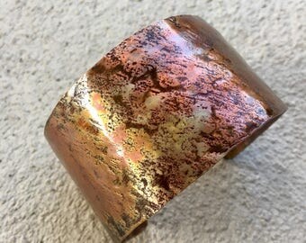 Rustic Copper Cuff Rainbow Heat Patina Cuff Hammered