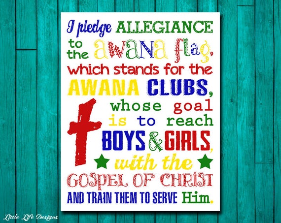 Pledge of Allegiance to the AWANA Flag. Youth Group Decor.