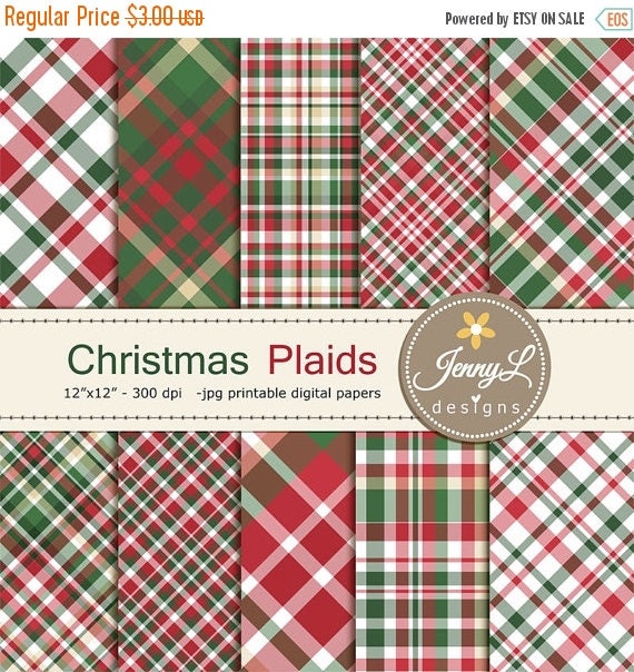 50% OFF Christmas Plaids Digital Papers traditional Christmas