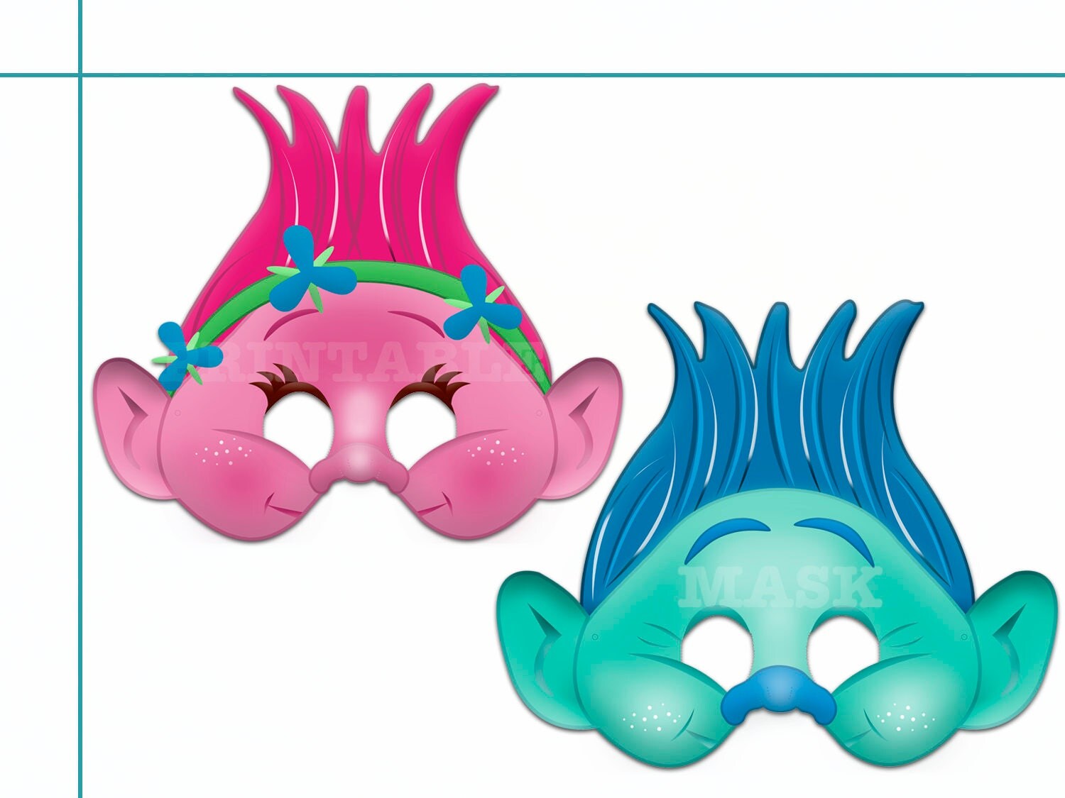 Unique 2 Trolls Printable Masks Trolls Photo booth Trolls