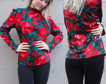 Rose print blouse | Etsy