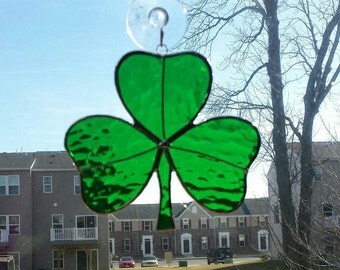 St. Patricks day stained glass Shamrock suncatcher wall