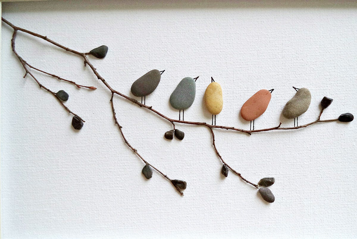 Birds wall art Pebble art birds Nursery decor Rustic home