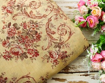 Floral silk fabric | Etsy