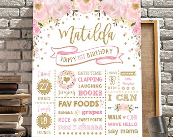 Boho Floral Birthday Poster Girl First Birthday Chalkboard
