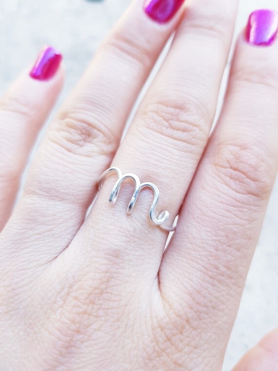 Initial ring letter m ring personalized wire initial ring wire