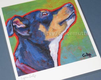 Mini Aussie Dog Blue Merle 8x10 Signed Art Print from Painting