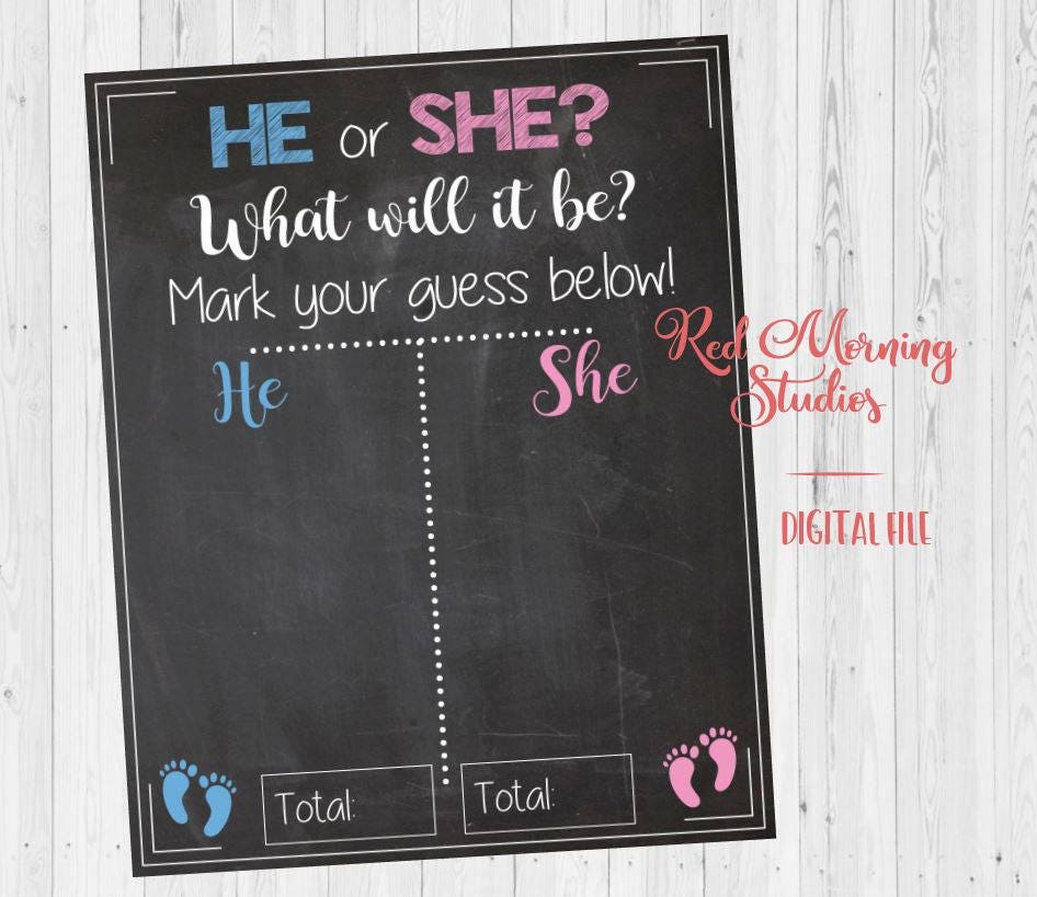 He or She Gender Reveal Guess sign. PRINTABLE baby shower