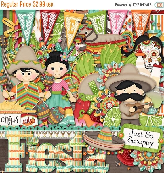 On Sale 50% Off Digital Scrapbooking Kit Fiesta Digital