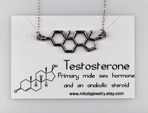 Silver Testosterone Molecule Necklace Hormone Jewelry Male
