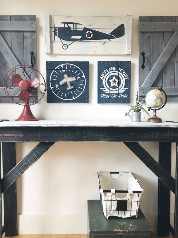 VINTAGE AIRPLANE wall decor 3 pc set boys vintage airplane