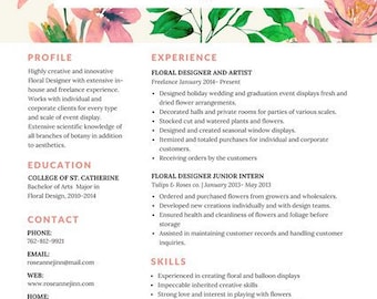 Floral resume | Etsy