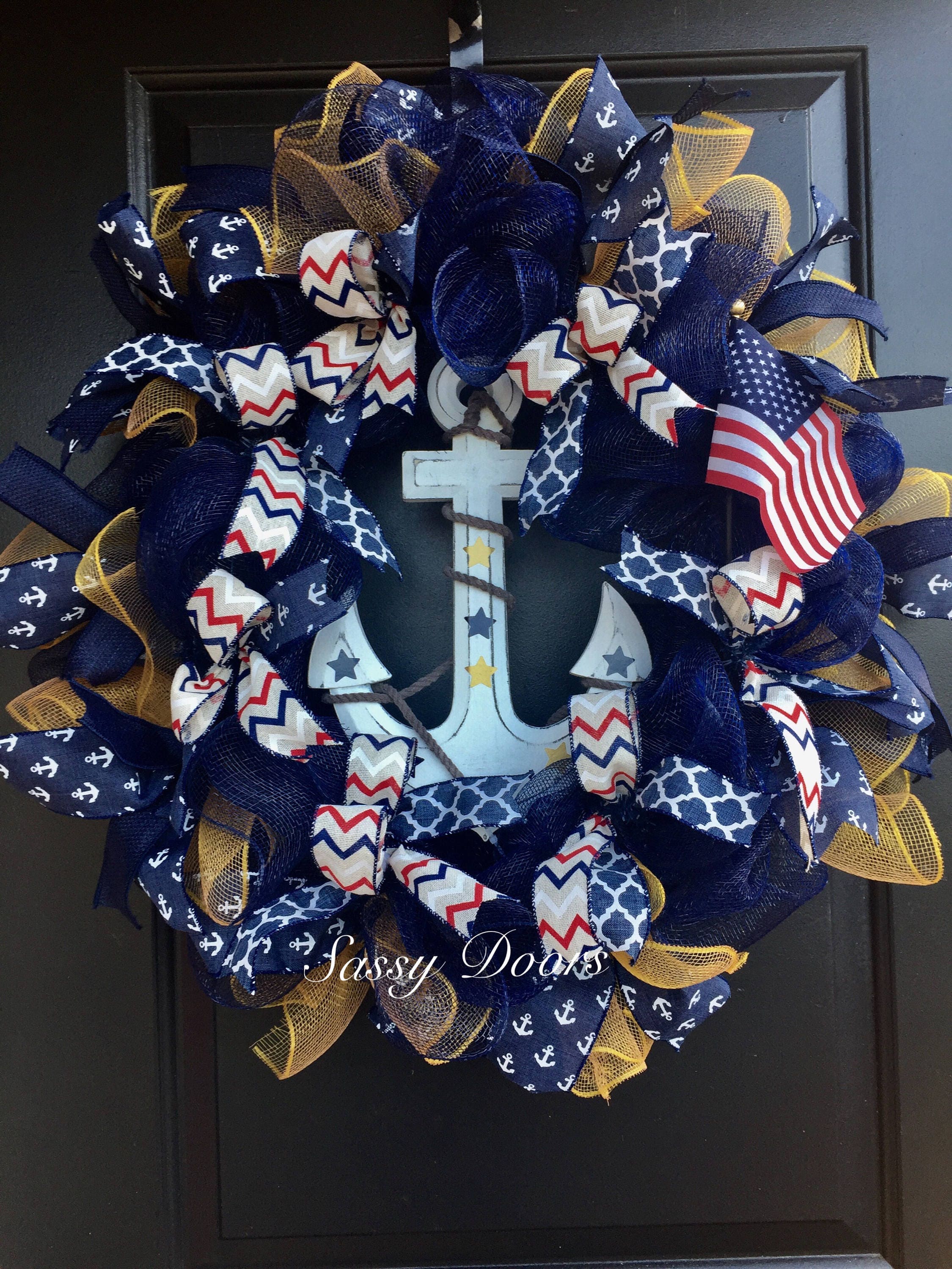 Patriotic Wreath, Navy Blue Wreath, Anchor Wreath, American Pride ...