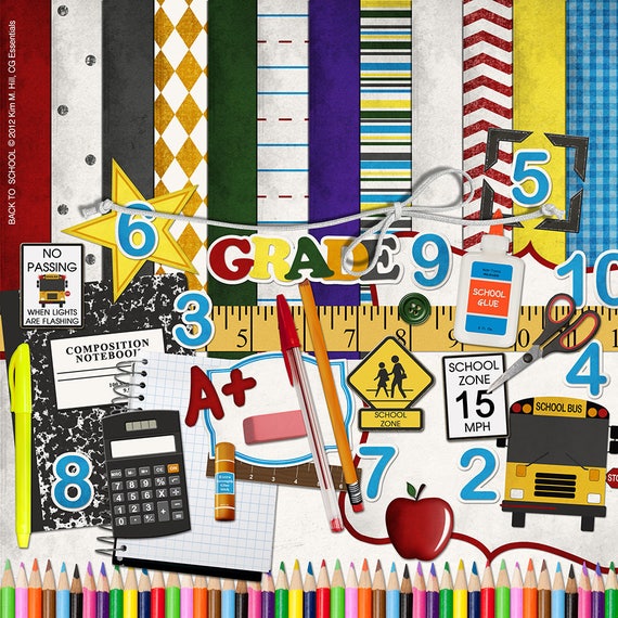 School Digital Scrapbook Kit Back To School