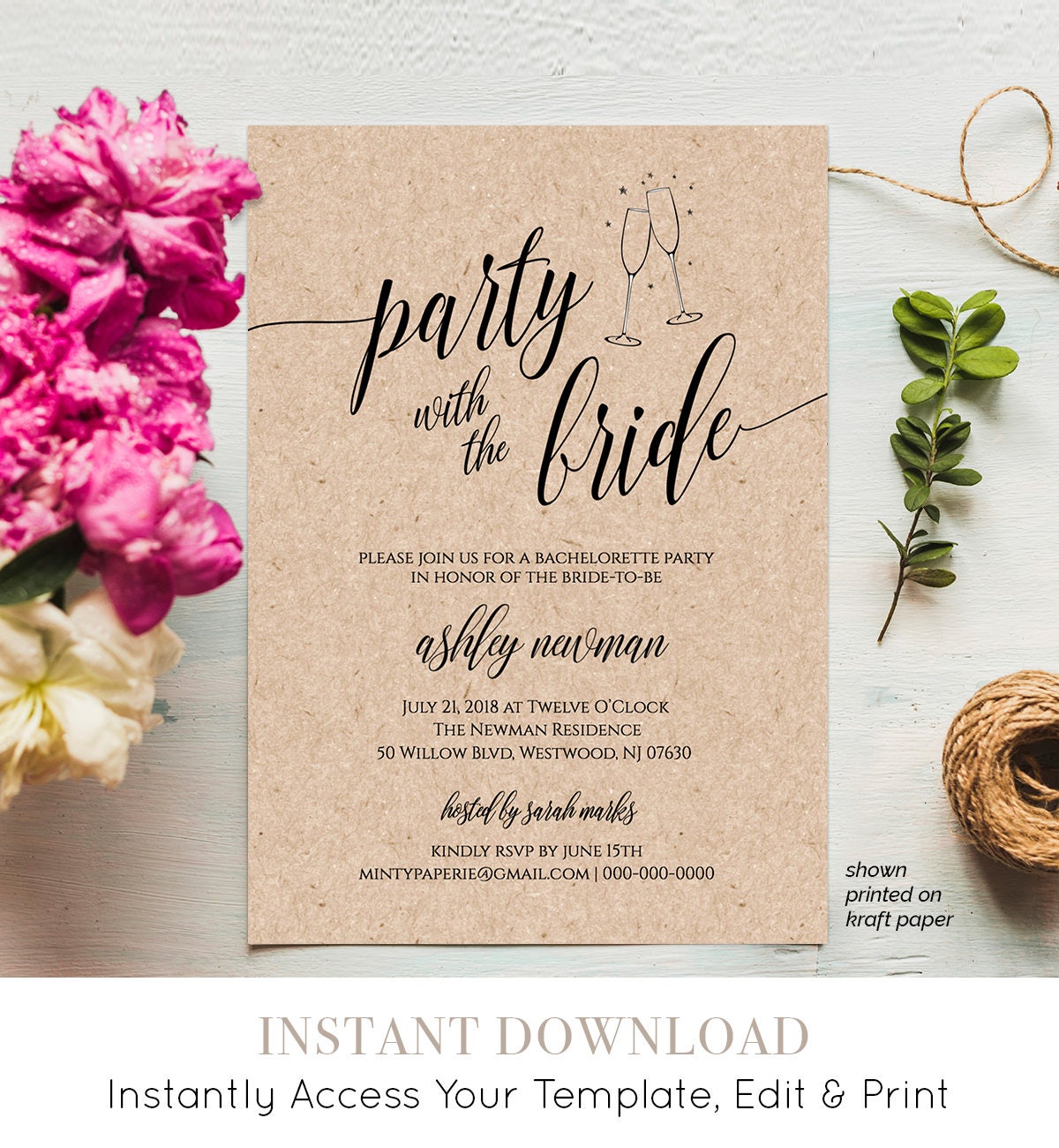 Bachelorette Party Invitation Itinerary Printable Invitation Rustic 