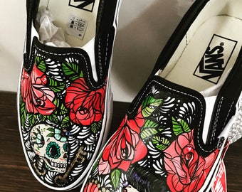 Sugar skull vans | Etsy