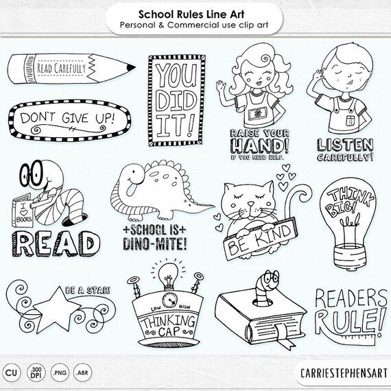 Teacher Digital Stamps,School Clip Art, PNG Outlines + Photoshop ...