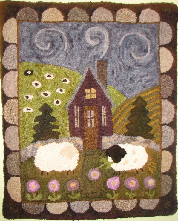Rug Hooking PATTERN, Sheep in the Meadow, 22 x 26, P130, Folk Art ...