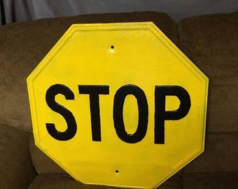 Yellow stop sign | Etsy