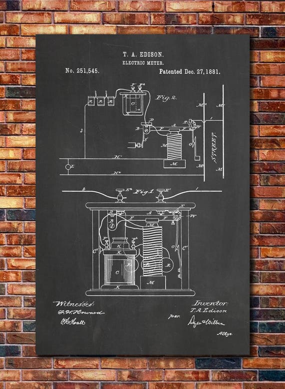 Edison Electric Meter Patent Print Art 1881