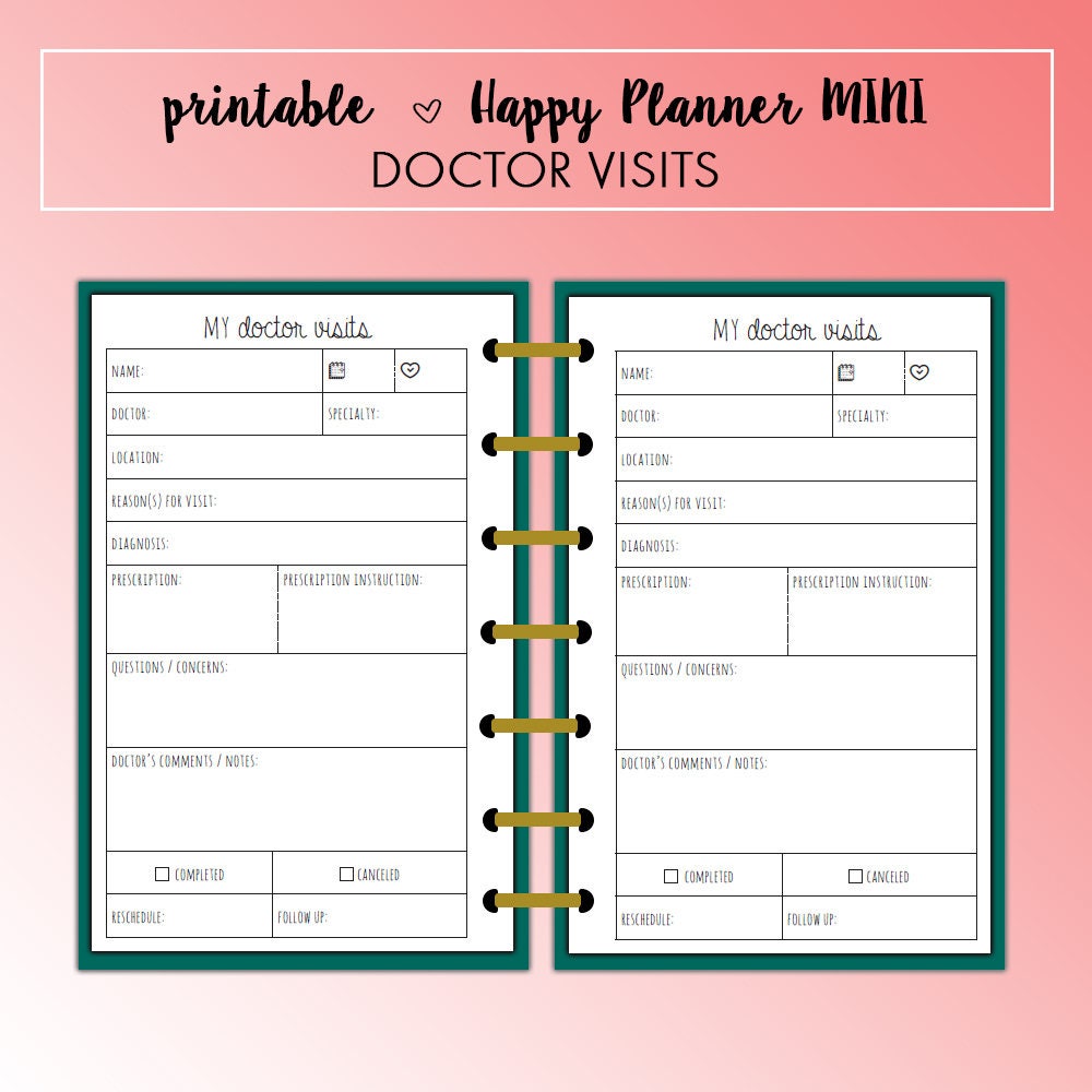 Happy Planner Mini Size Doctor Visits Appointment Insert Happy Planner Mini Size Doctor Visits Appointment Insert