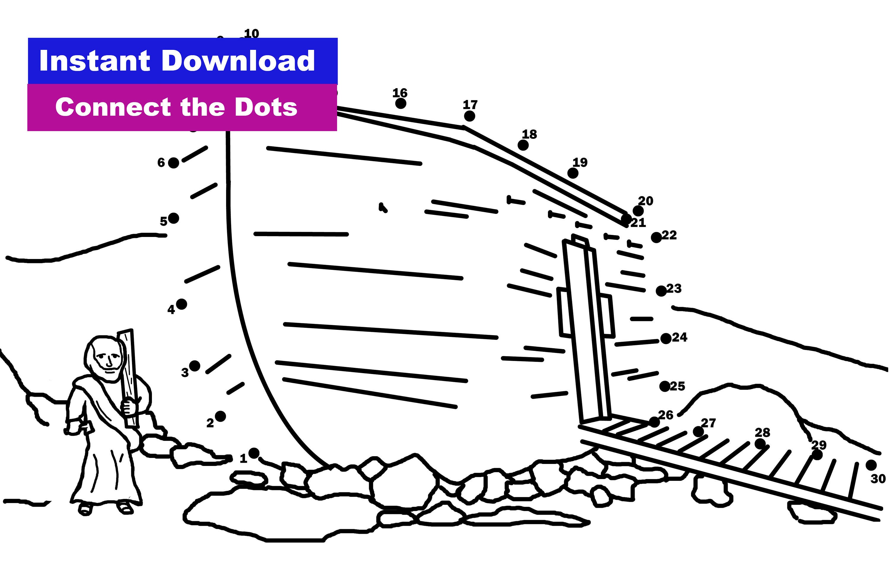 Noah's Ark Connect the Dots Coloring Sheet Sunday School