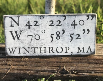 Wood sign latitude longitude | Etsy