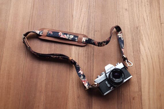 Navy Fabric Flower Vintage Camera Strap