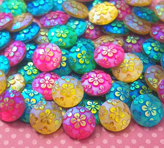 20pcs- 12mm flatback cabochons mixed colors flower round decoden phone ...