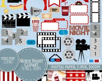 Cinema Clipart Bundle Hollywood Movie Night Clip Art for