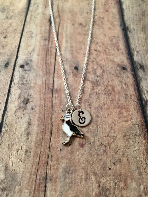 Puffin initial necklace puffin jewelry bird jewelry bird