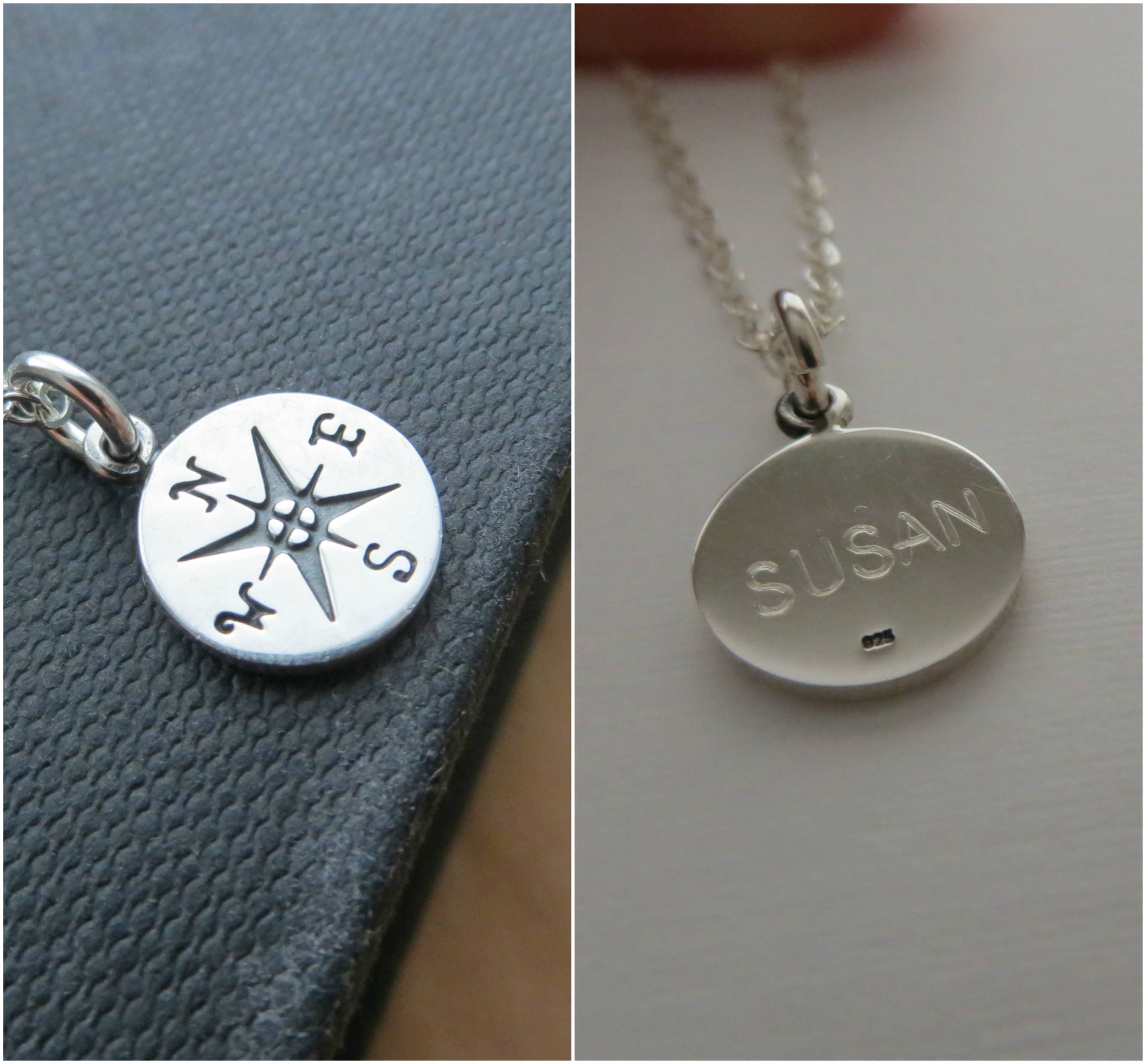 Engraved Compass Necklace Nameplate Engraving Large And