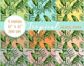 Digital Scrapbook Paper Tropical leaves digital paper