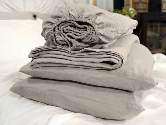 Natural unbleached linen set of sheets 4 pieces linen bed