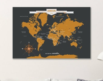 Push pin world map | Etsy