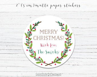 Round holiday label | Etsy