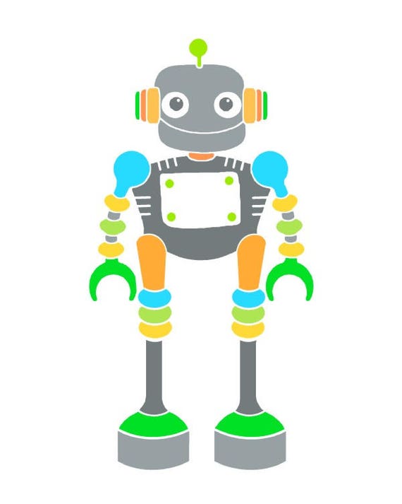 Robot art for kids room decor print boy robot illustration