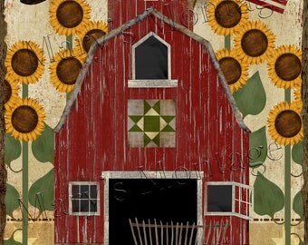 Primitive folk Art Wool and Flax Art 8.5x11 download print