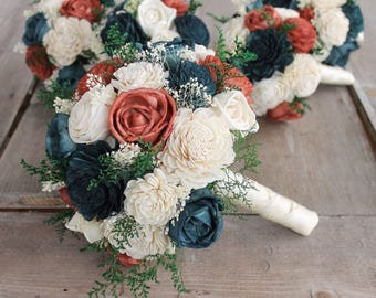 Teal wedding bouquet | Etsy