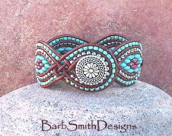 Unique Beaded Leather Bracelets by Barb by BarbSmithDesigns