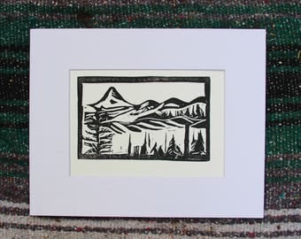 Mountain linocut | Etsy