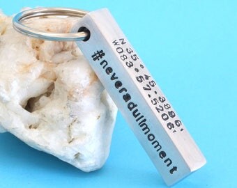 GPS Coordinates Engraved Keychain Latitude Longitude